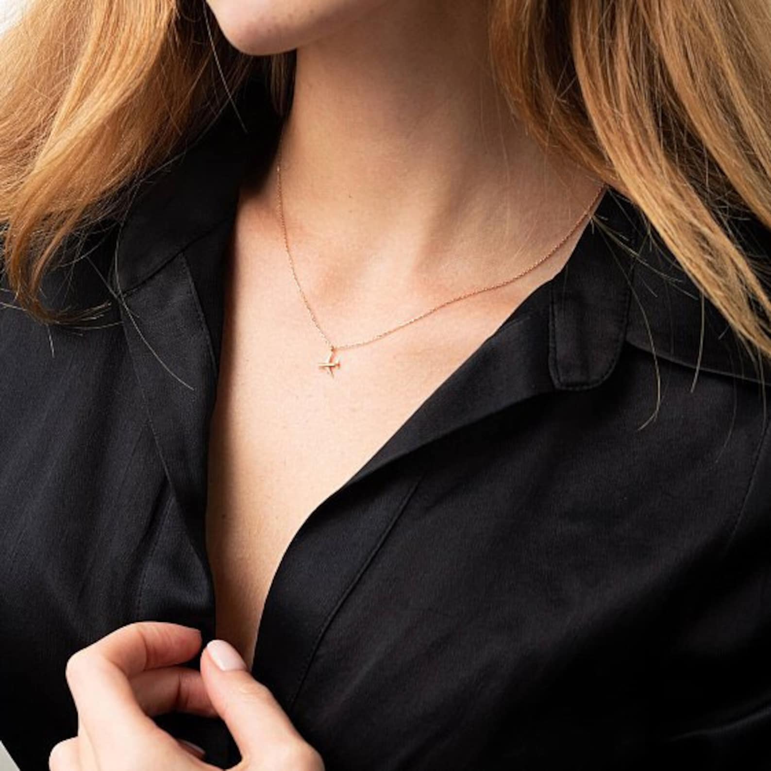 TRAVEL NECKLACE, AIRPLANE Necklace, Rose Gold Chain Airplane Pendant ...