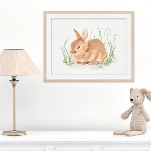Watercolor Rabbit Art Print Bunny Nursery Art Woodland - Etsy