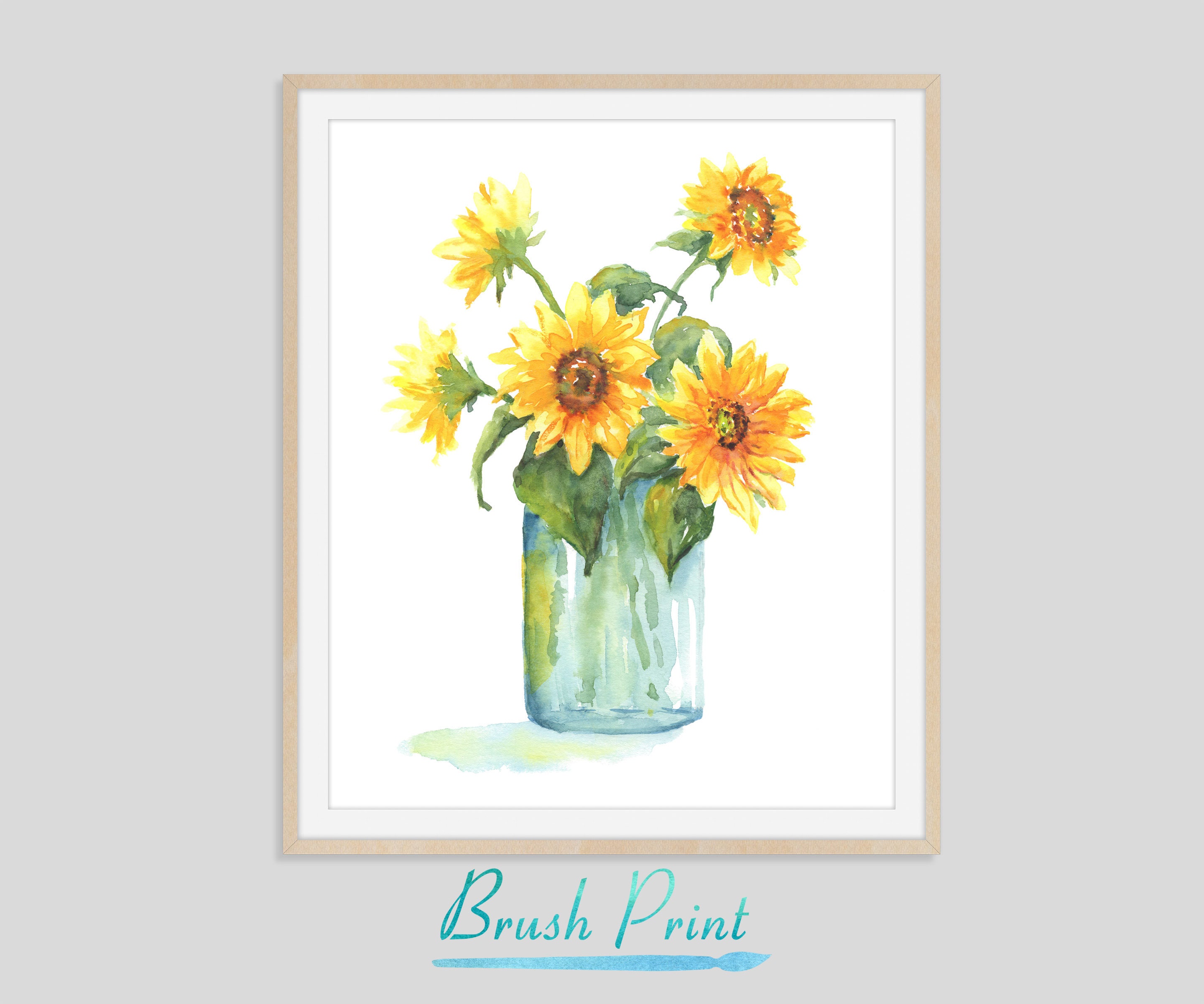 Sunflowers in Mason Jar Downloadable Wall Art Watercolor | Etsy India