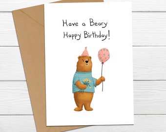 Wishing You a Beary Happy Birthday Cute Birthday Card - Etsy