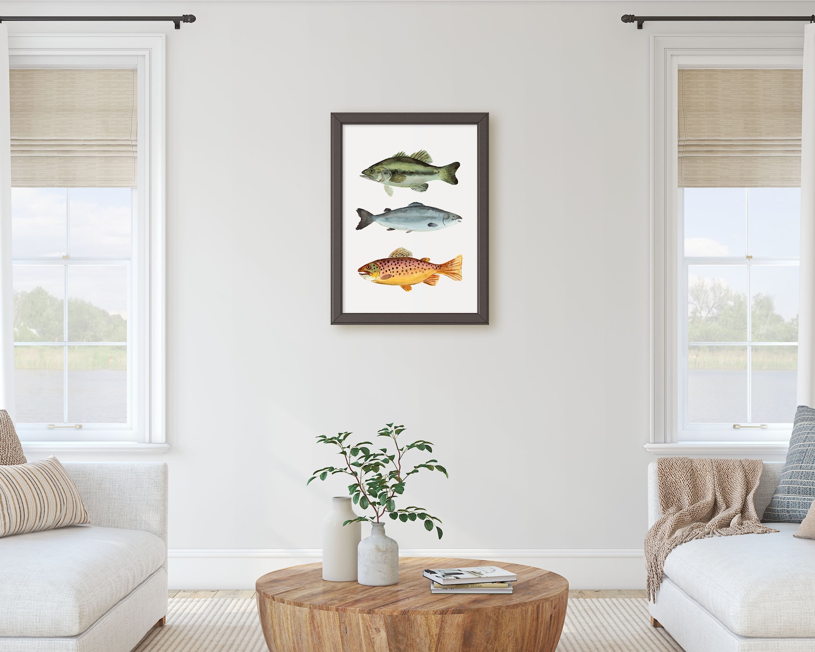 Large Print of Three Fish, Printable Fish Painting, Gift for Him, Fly ...