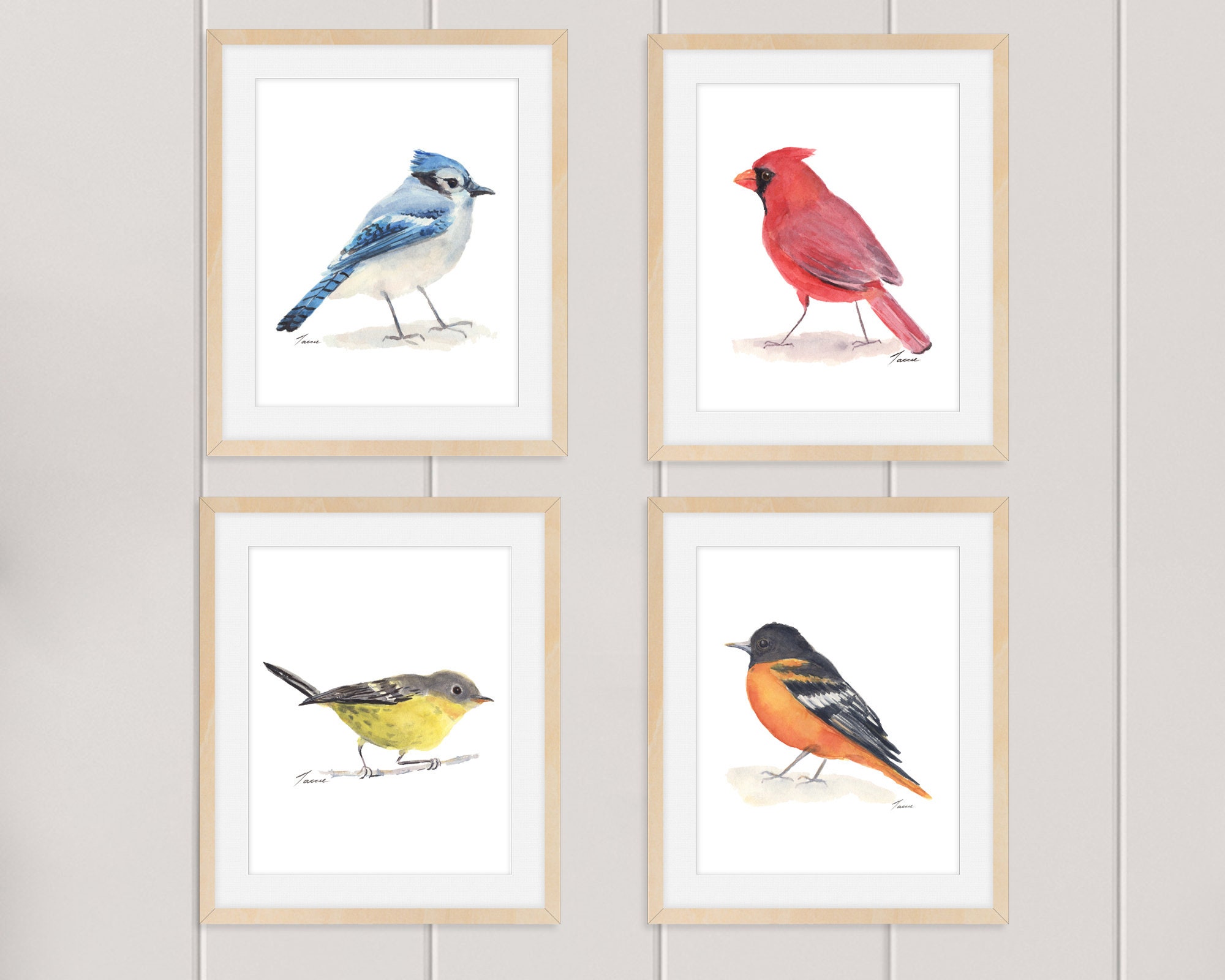 Set of Four Colorful Bird Prints, Watercolor Birds, Downloadable Prints ...
