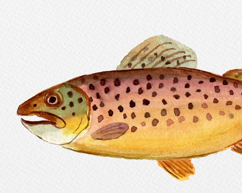 Large Print of Three Fish, Printable Fish Painting, Gift for Him, Fly ...