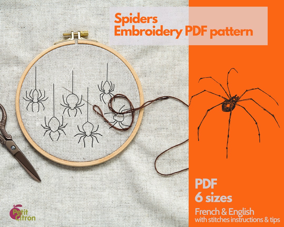 Hand Embroidery Chart 6 Falling Spiders for Halloween - Etsy