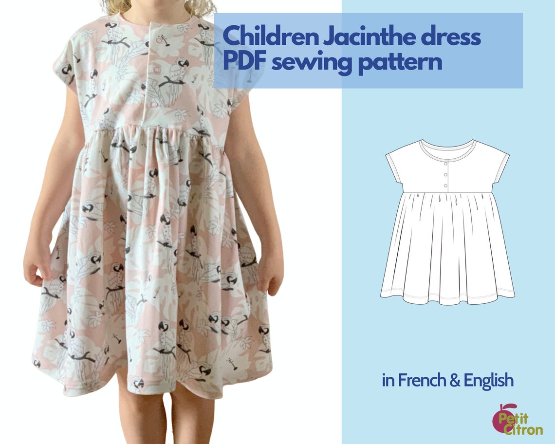 PDF Sewing Pattern - Girl Dress, Short Sleeves, Gathered Skirt - 3 - 14 ...