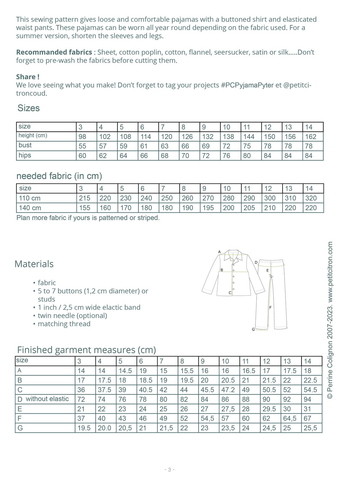 Children Pyjamas Sewing Pattern PDF 3 to 14 Years Old - Etsy