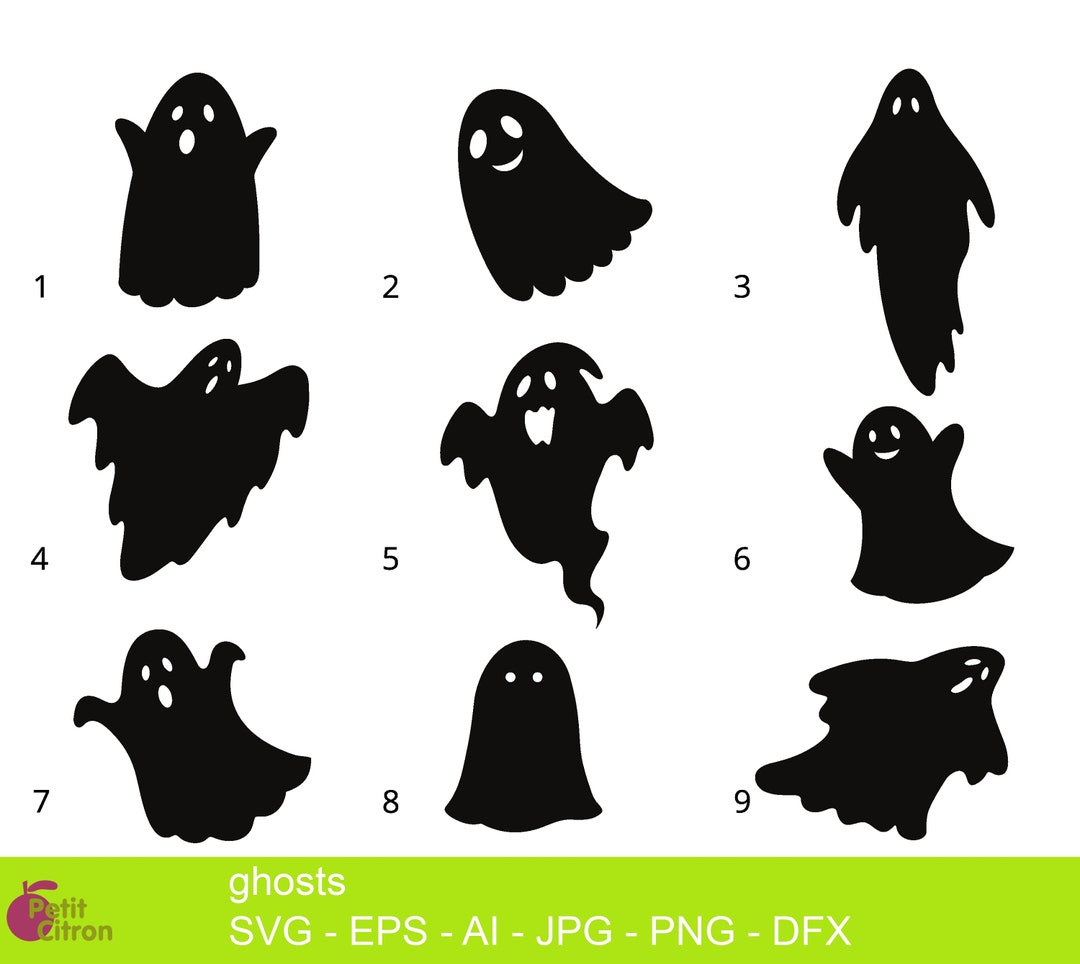 Cutting Files 9 Ghosts for Halloween: SVG, EPS, DXF, Ai,png, Jpg, Pdf ...