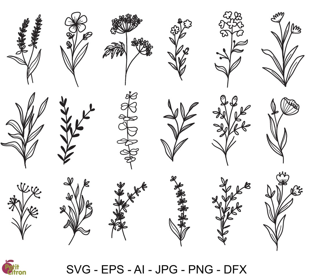 Cutting Files - Bundle - Country Flowers: SVG, EPS, DXF, Ai,png, Jpg ...