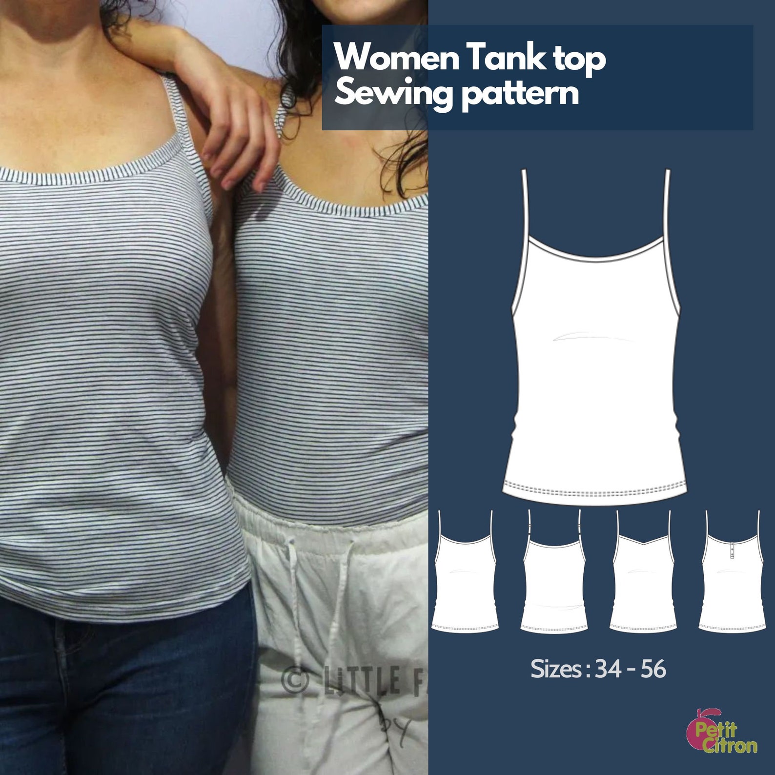 Women's Tank Top Pattern With Thin Straps - 36 to 56 - Instant PDF - Etsy