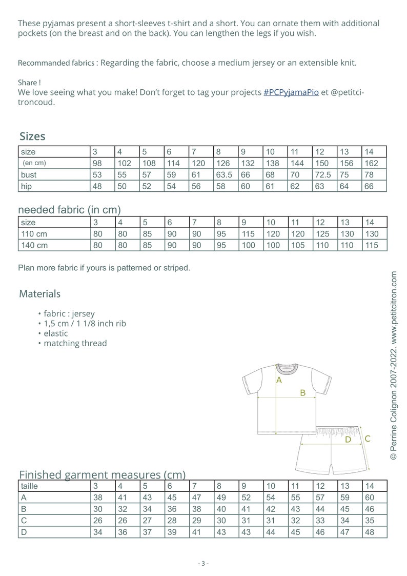 Sewing Pattern Jersey Pyjamas for Children 3 to 14 Years - Etsy