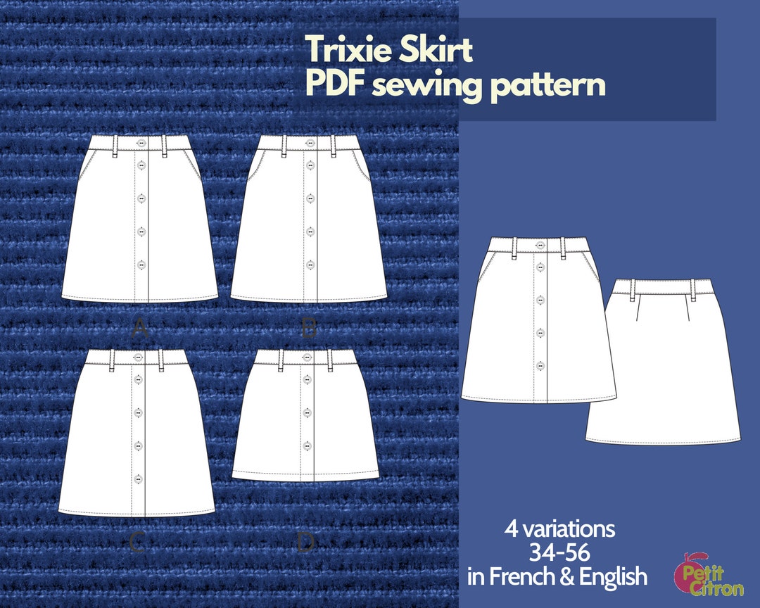 Trixie A-line Skirt Pattern - French & English - 34 to 56 - Instant PDF ...
