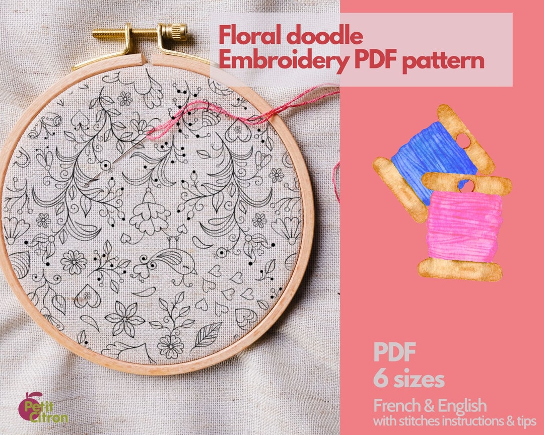 Hand Embroidery Chart Doodle Flowers, Floral, Scribbles PDF Pattern - Etsy