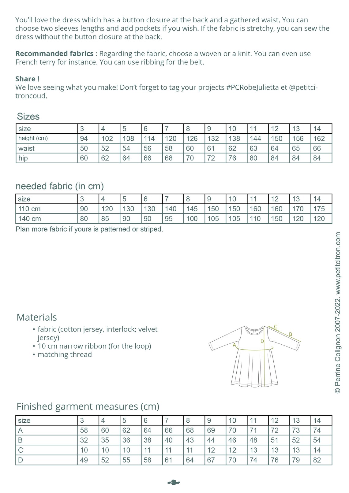 Sewing Pattern - Jersey Dress for Children - 3 to 14 Years Old ...