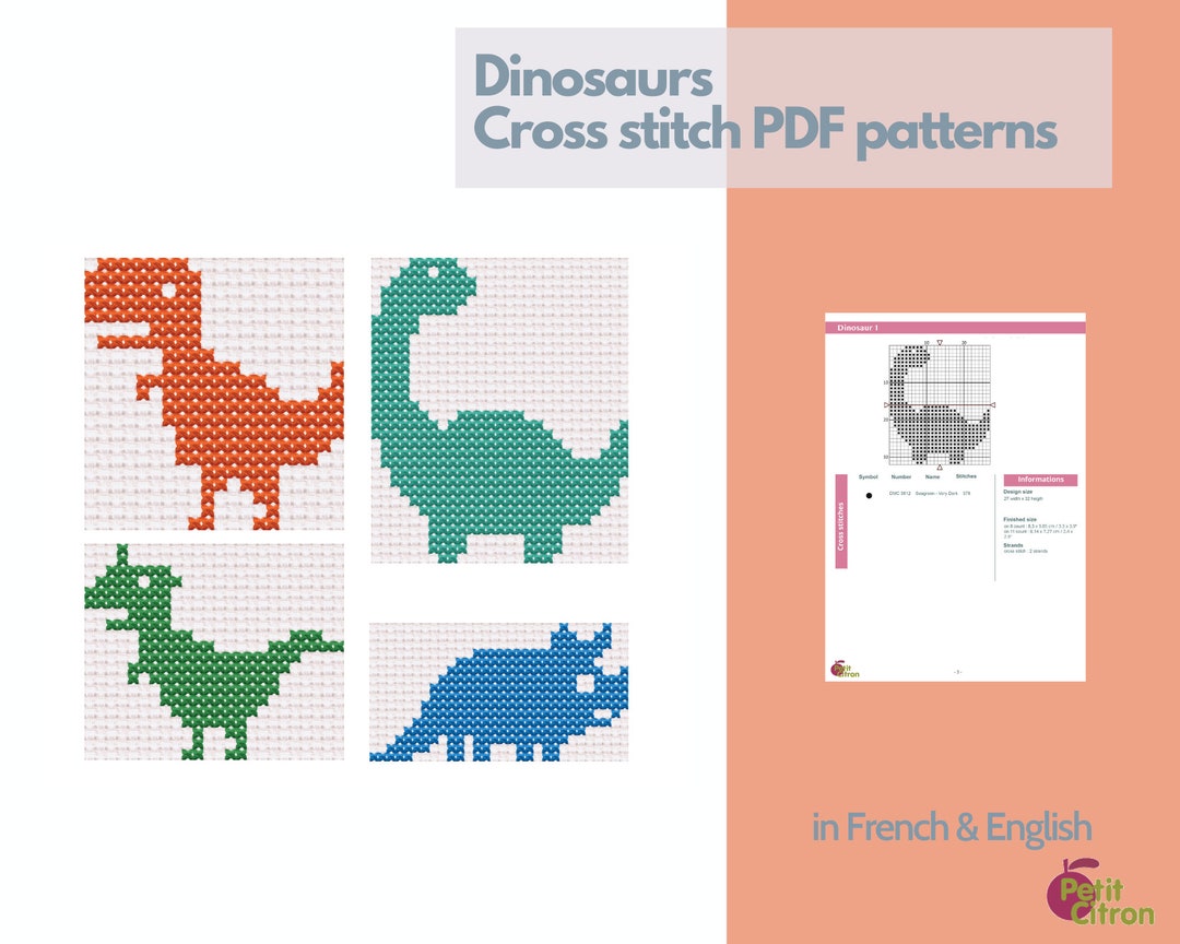 Cross Stitch Grids Dinosaurs PDF Pattern - Etsy