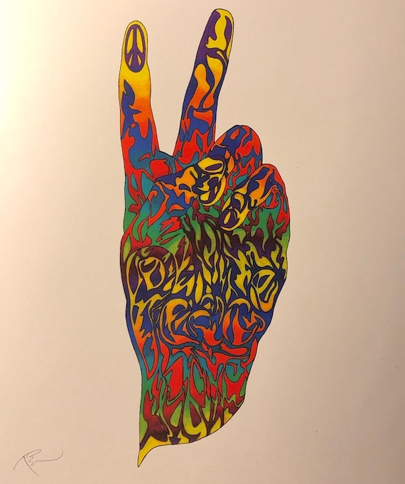 Peace Hand hippy hand holding peace print w/ cardboard | Etsy