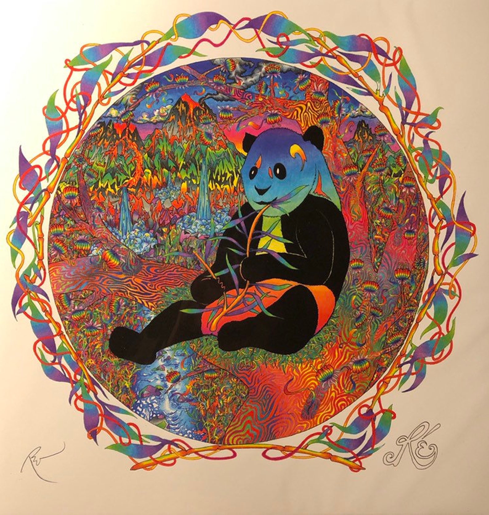 Panda - Psychedelic Animal Eating Bamboo - Hang on Wall or Frame on ...