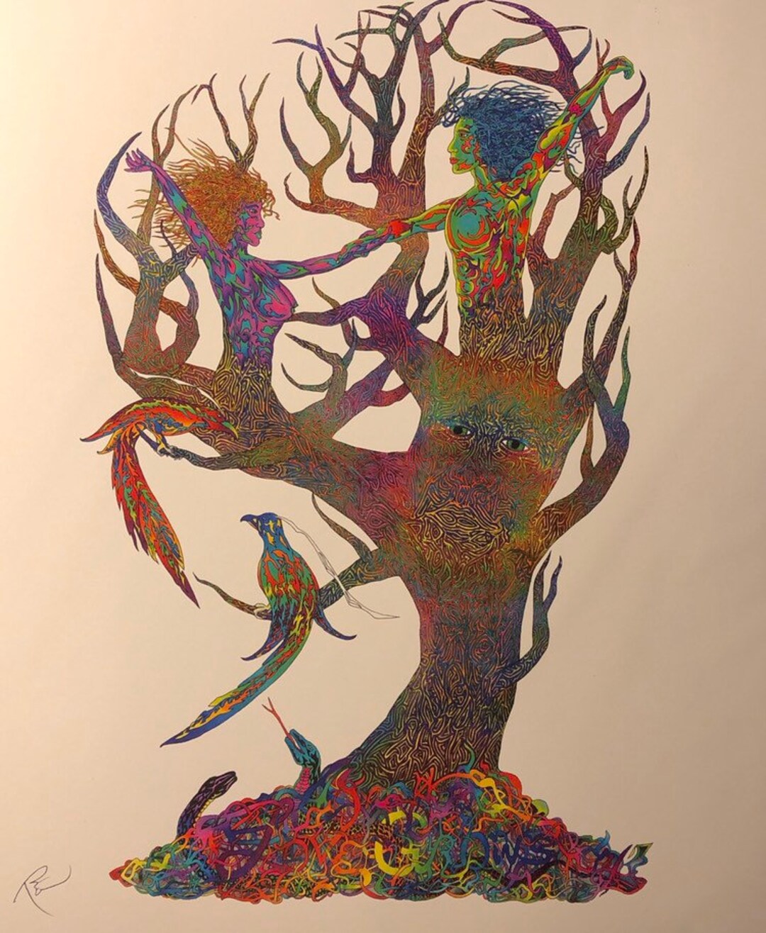Love Grows Art Print of Tree and Woman/man With Birds and - Etsy