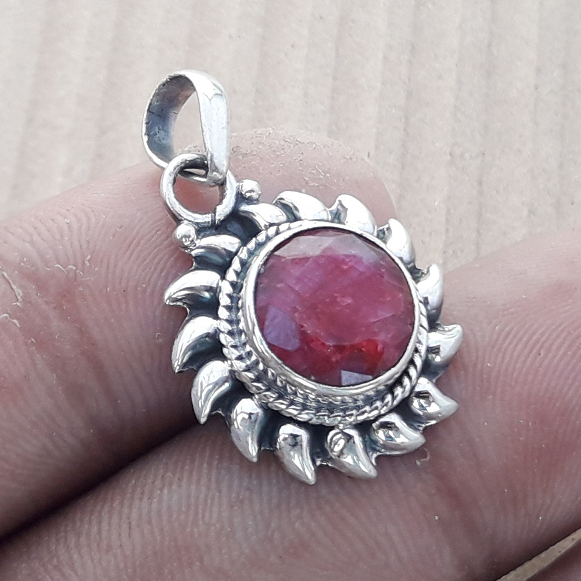 Ruby Pendant Necklace 925 Sterling Solid Silver Pendant - Etsy