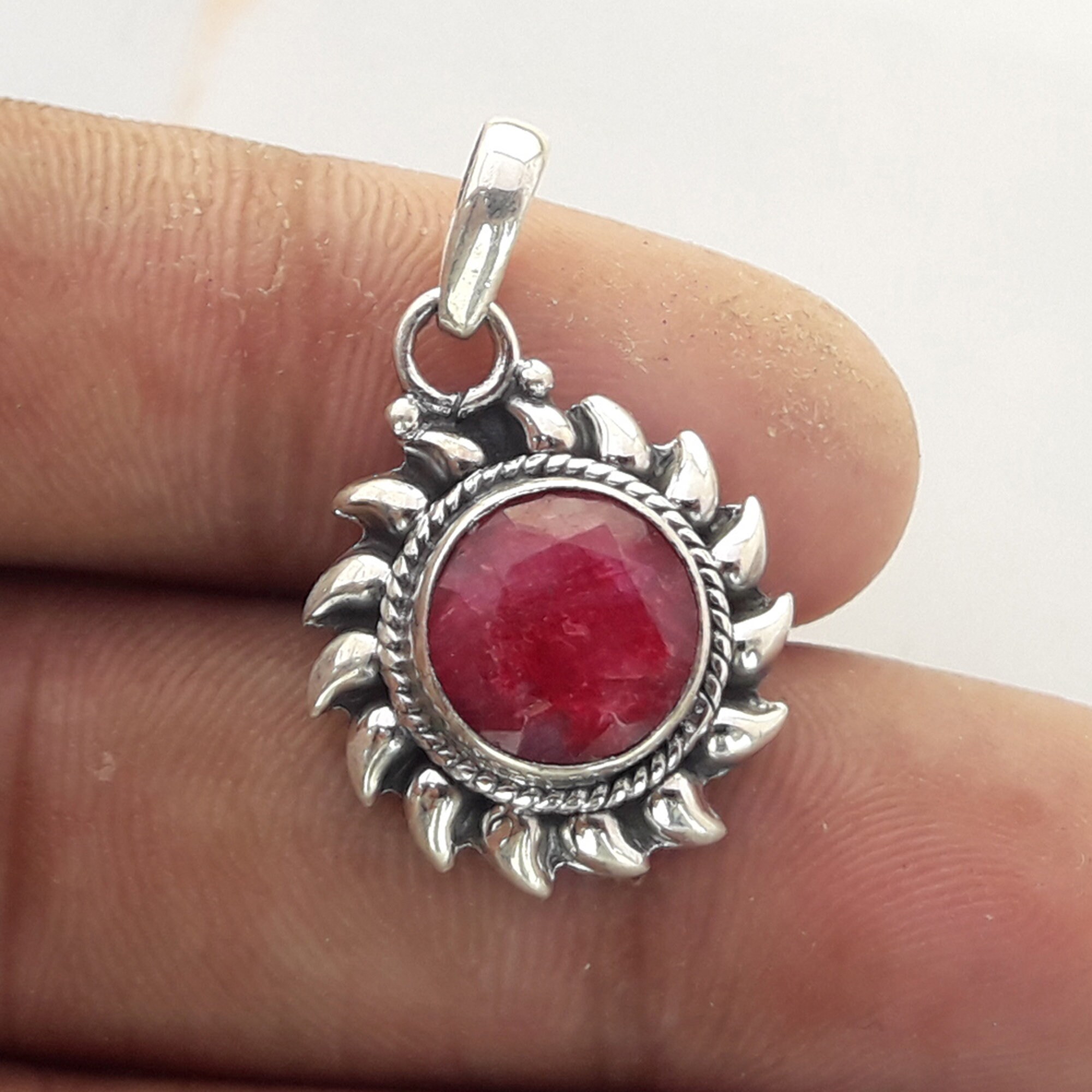 Ruby Pendant Necklace 925 Sterling Solid Silver Pendant - Etsy