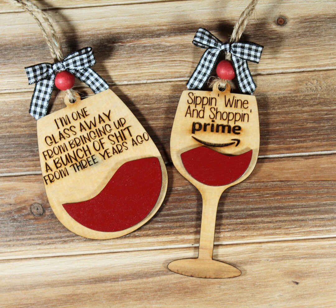 Wine Ornament/ Funny Wine Glass Ornament/ Set of 2 Wine Christmas ...