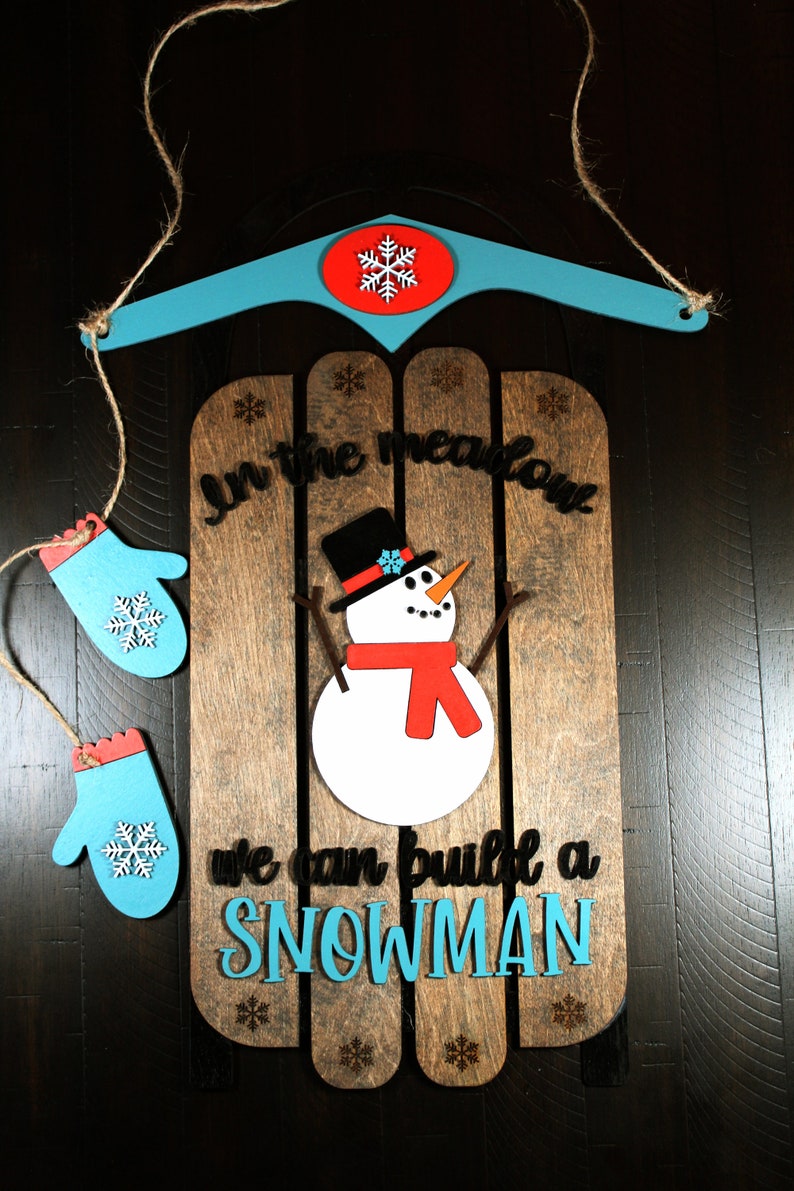 Snowman Sled Door Hanger/ Sled Door Hanger/ Christmas Snowman - Etsy