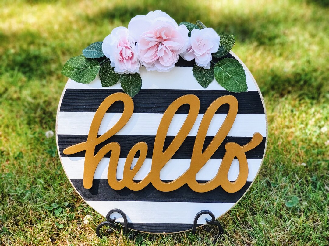 Hello Hanging Sign/entryway Hello Sign/striped Hello Sign/ Black and ...