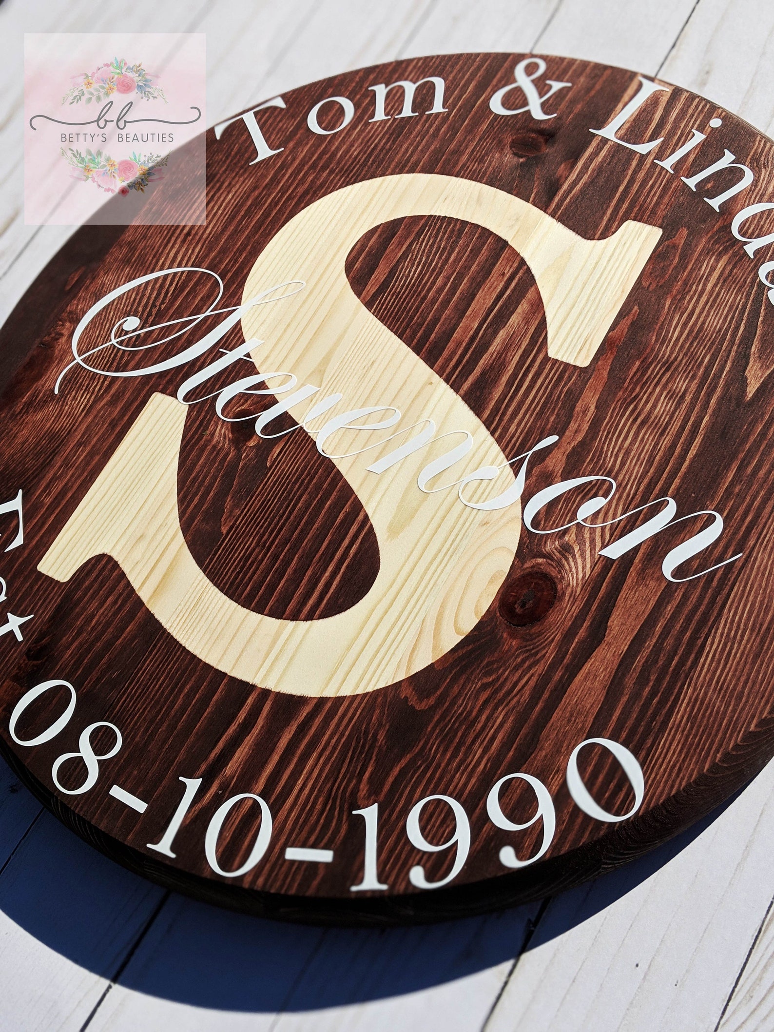 Name and Est Date Wood Round - Etsy