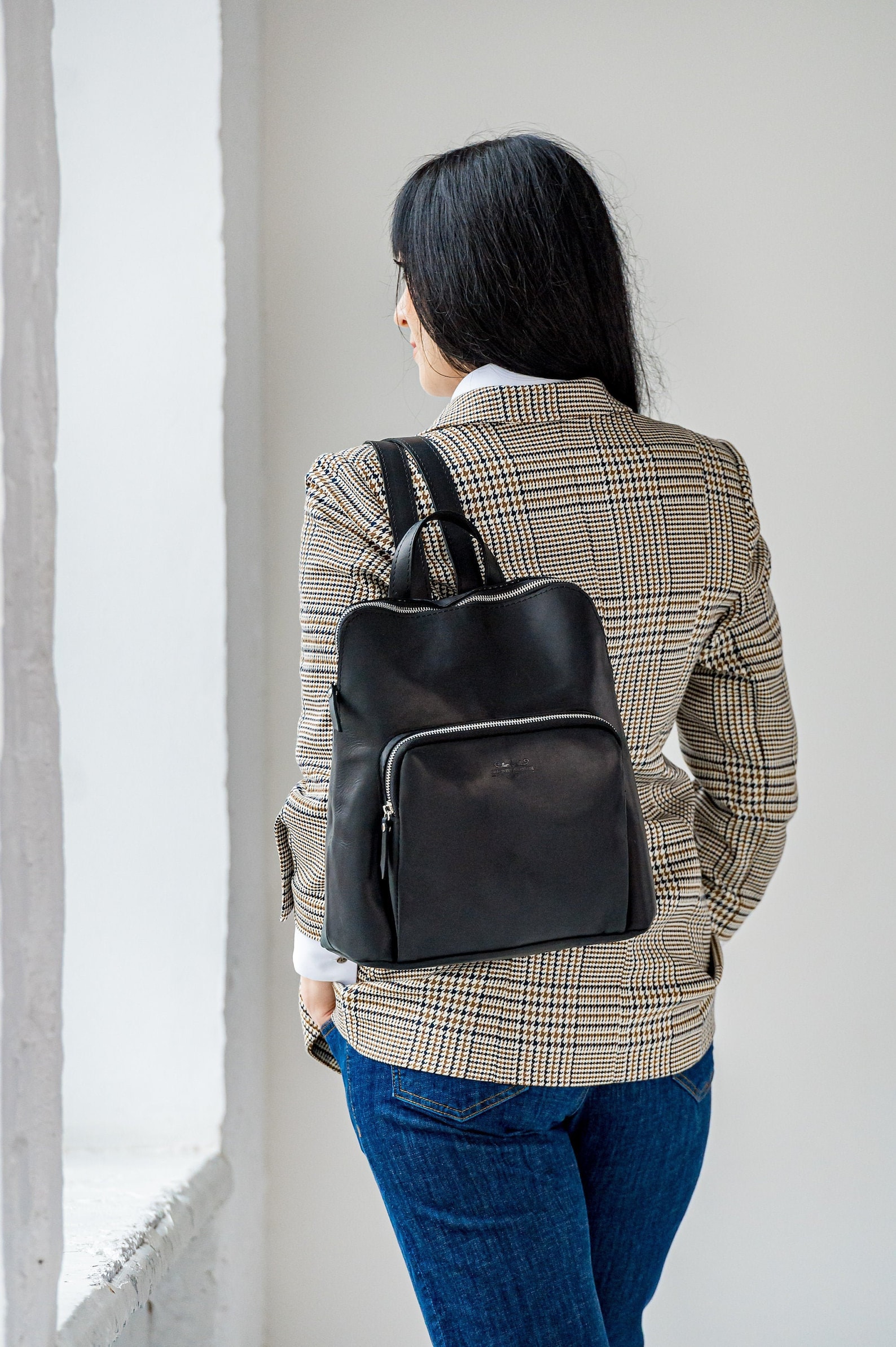 Leather backpack Women's backpack Black backpack Small | Etsy