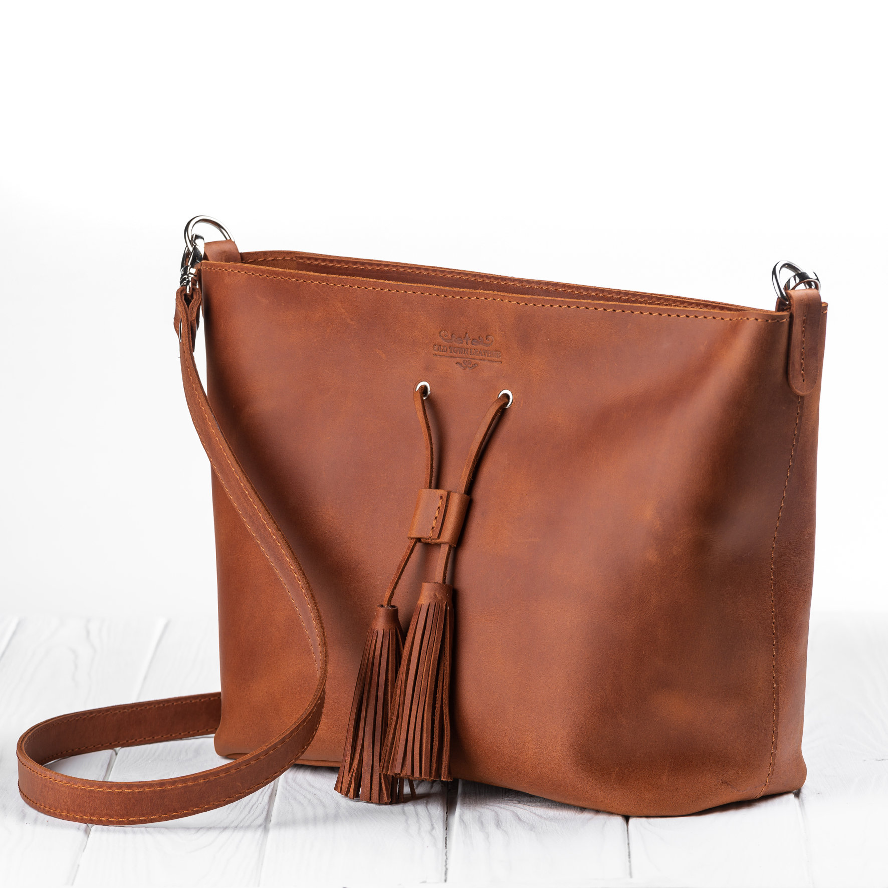 Cognac leather bag Bag with tassels Tote leahter bag | Etsy