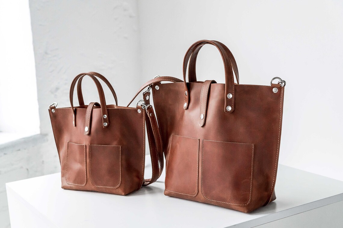TOTE bag Cognac leather bag Leather bag Leather tote bag | Etsy