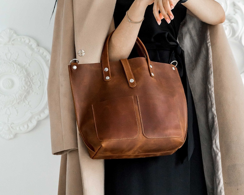 TOTE Bag Cognac Leather Bag Leather Bag Leather Tote Bag | Etsy