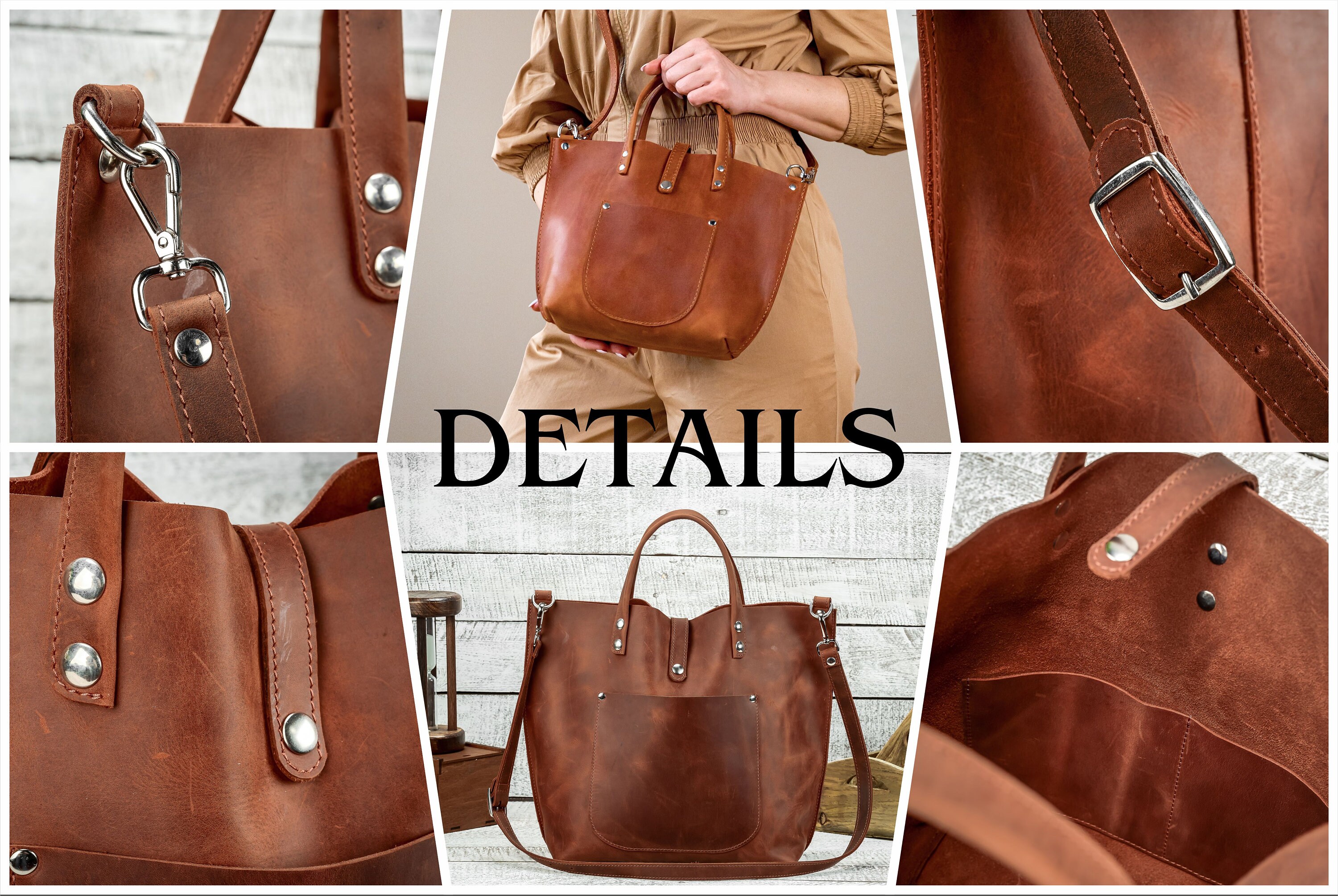 Cognac Leather Tote, Tote Leather Bag, Leather Tote Bag, Handmade ...