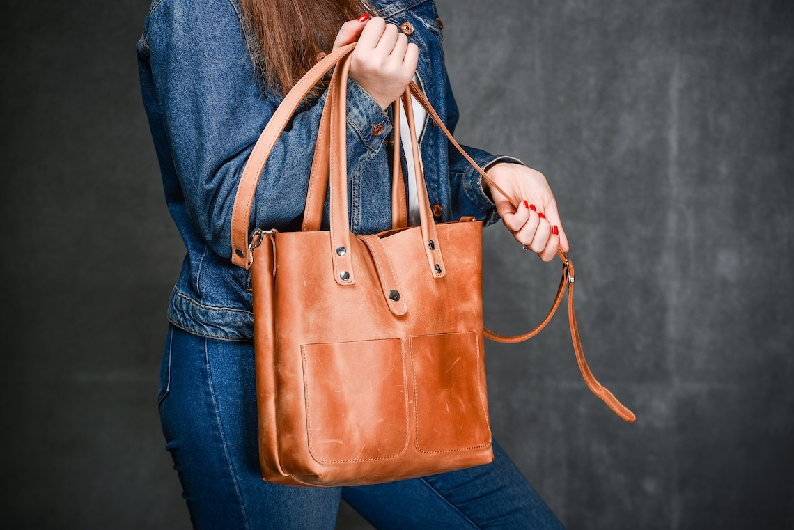 Caramel leather bag Leather tote bag Tote leather bag | Etsy