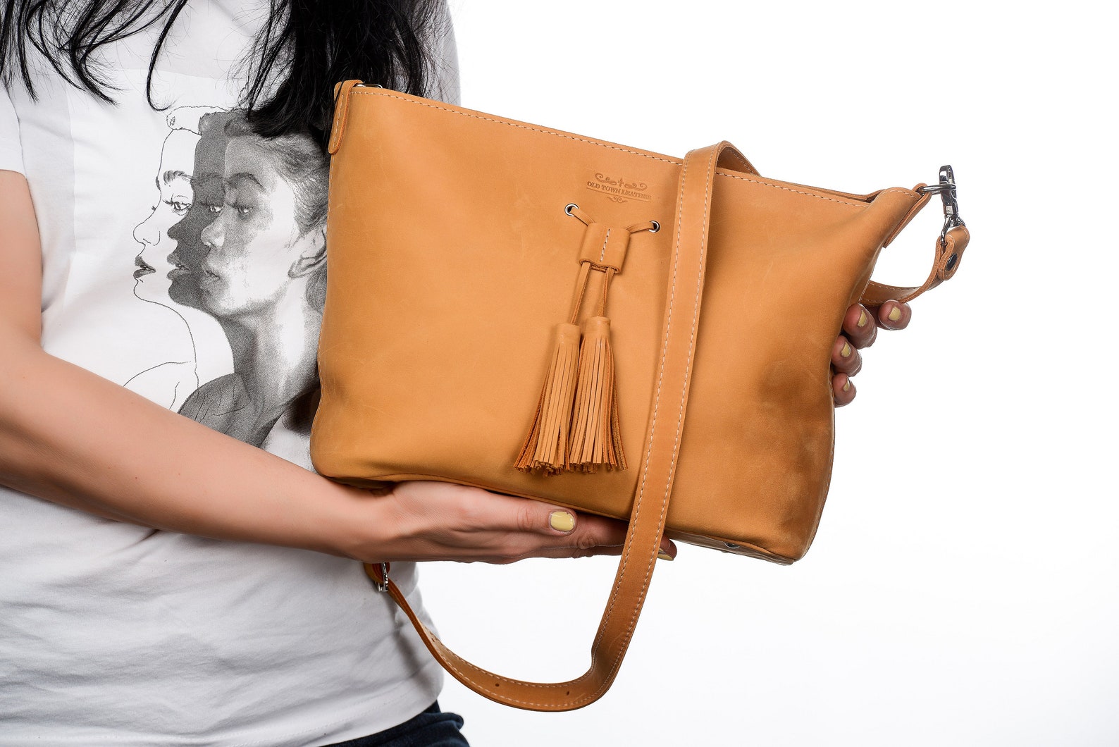 Cognac leather bag Bag with tassels Tote leahter bag | Etsy