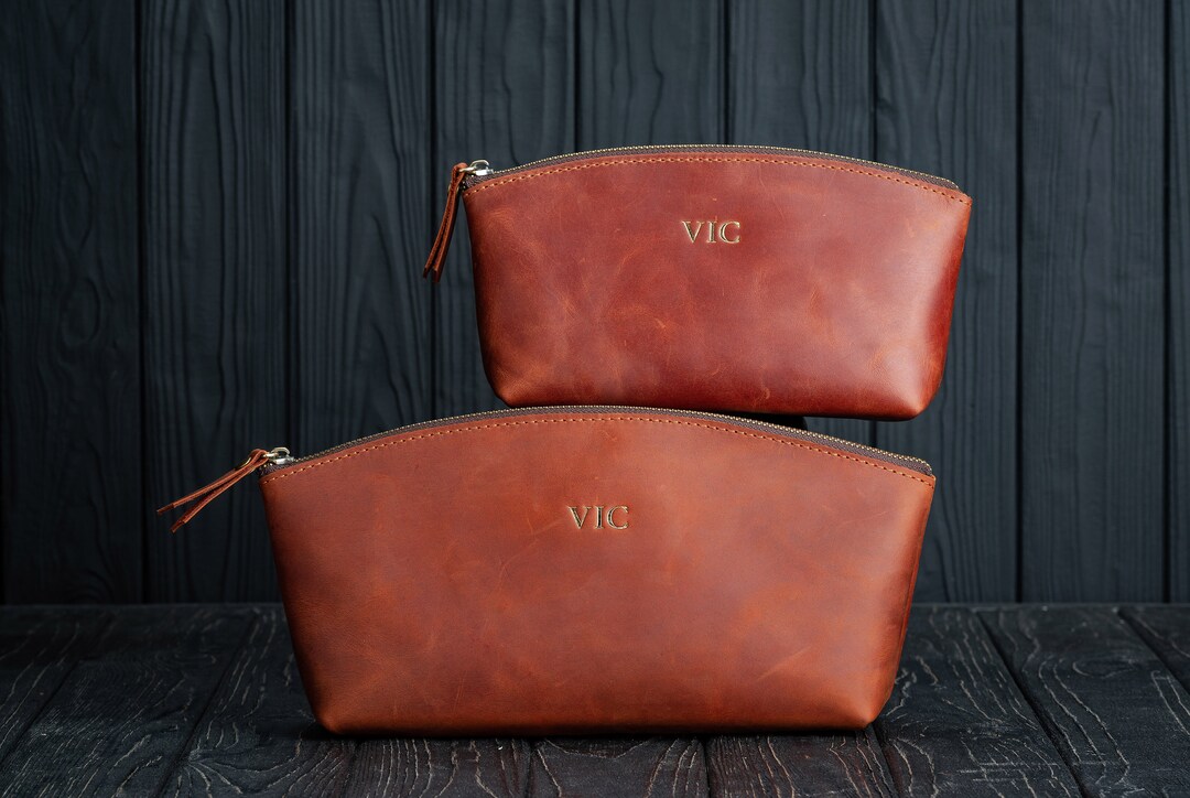 Personalized Leather Cosmetic Bag: Women's Travel Toiletry Bag - Etsy
