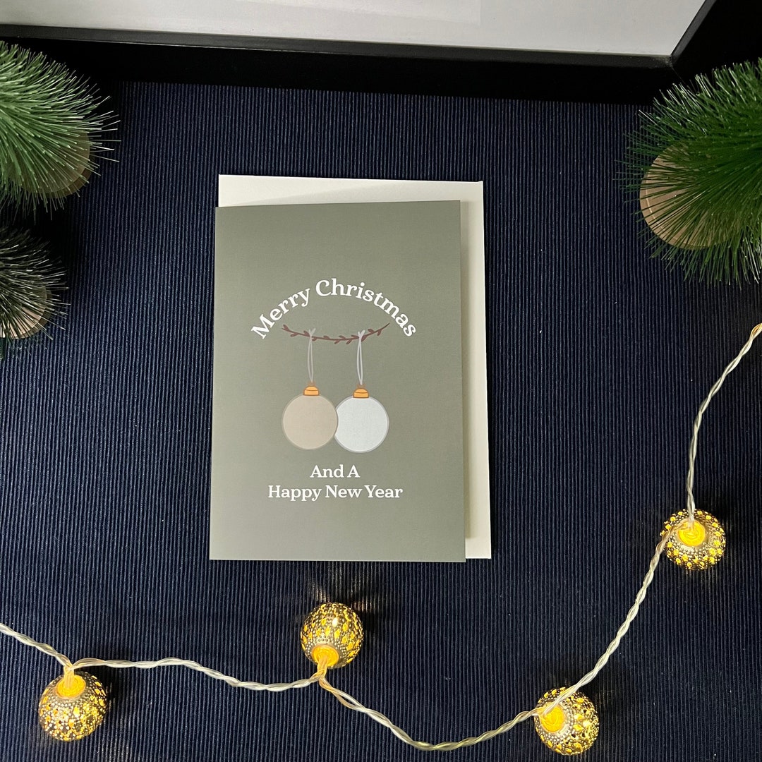 Hand Drawn Luxe Christmas Card Baubles Olive Green - Etsy