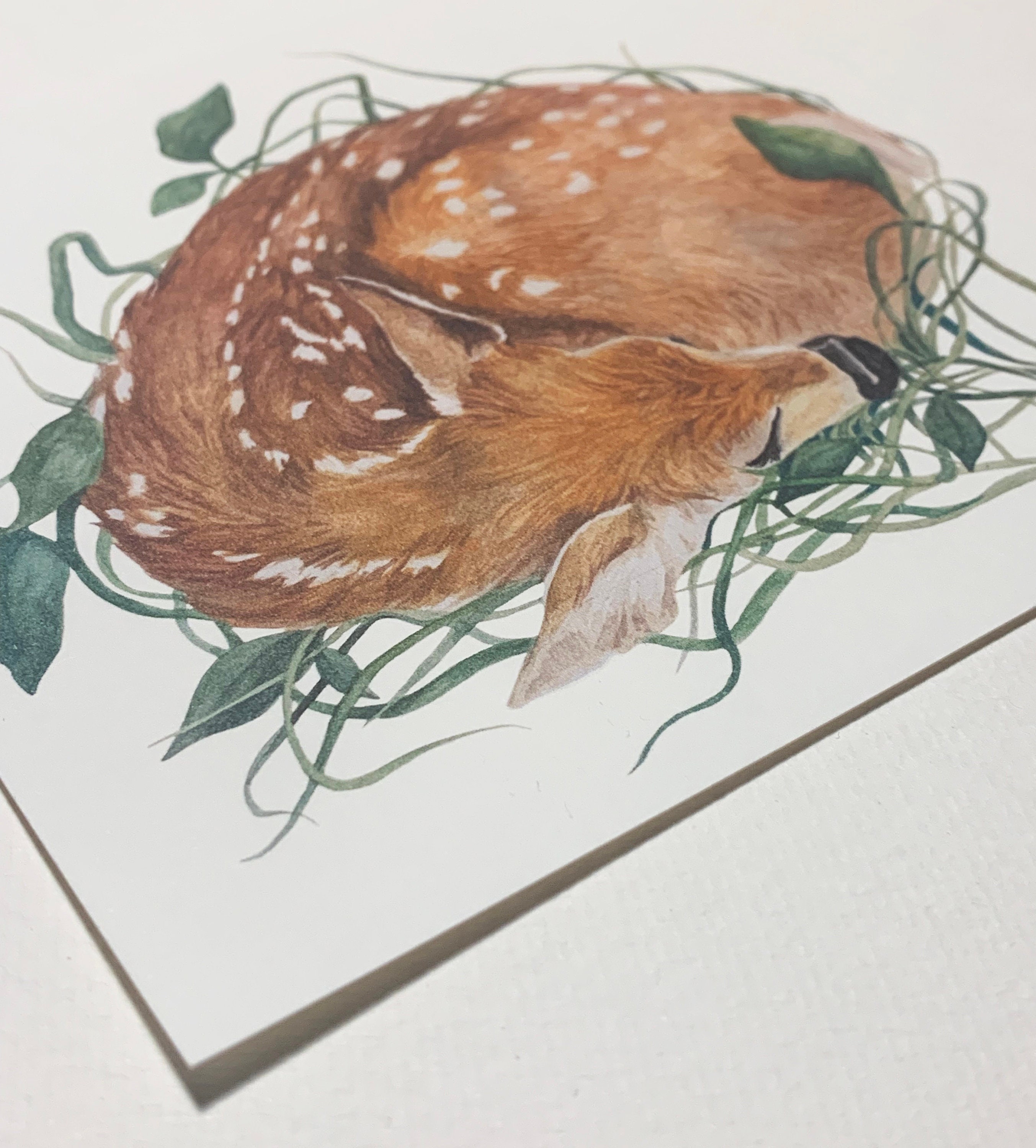 Sleeping Fawn Print | Watercolor Fawn Sleeping in a Meadow | - Etsy