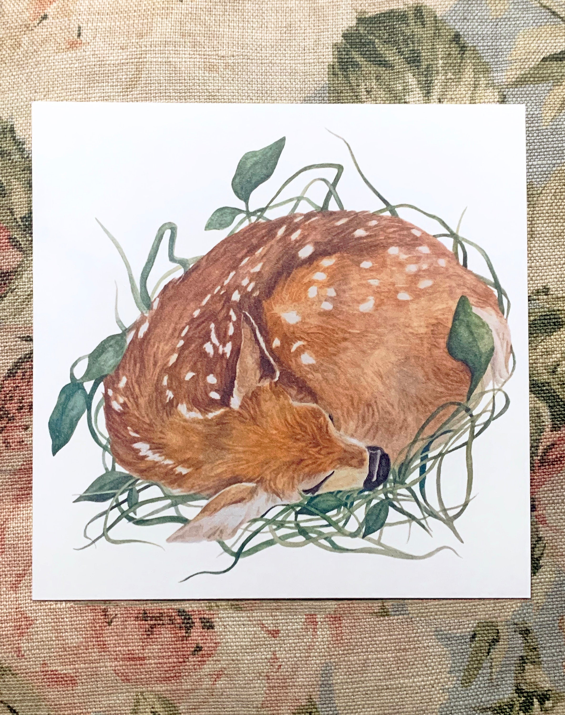 Sleeping Fawn Print | Watercolor Fawn Sleeping in a Meadow | - Etsy