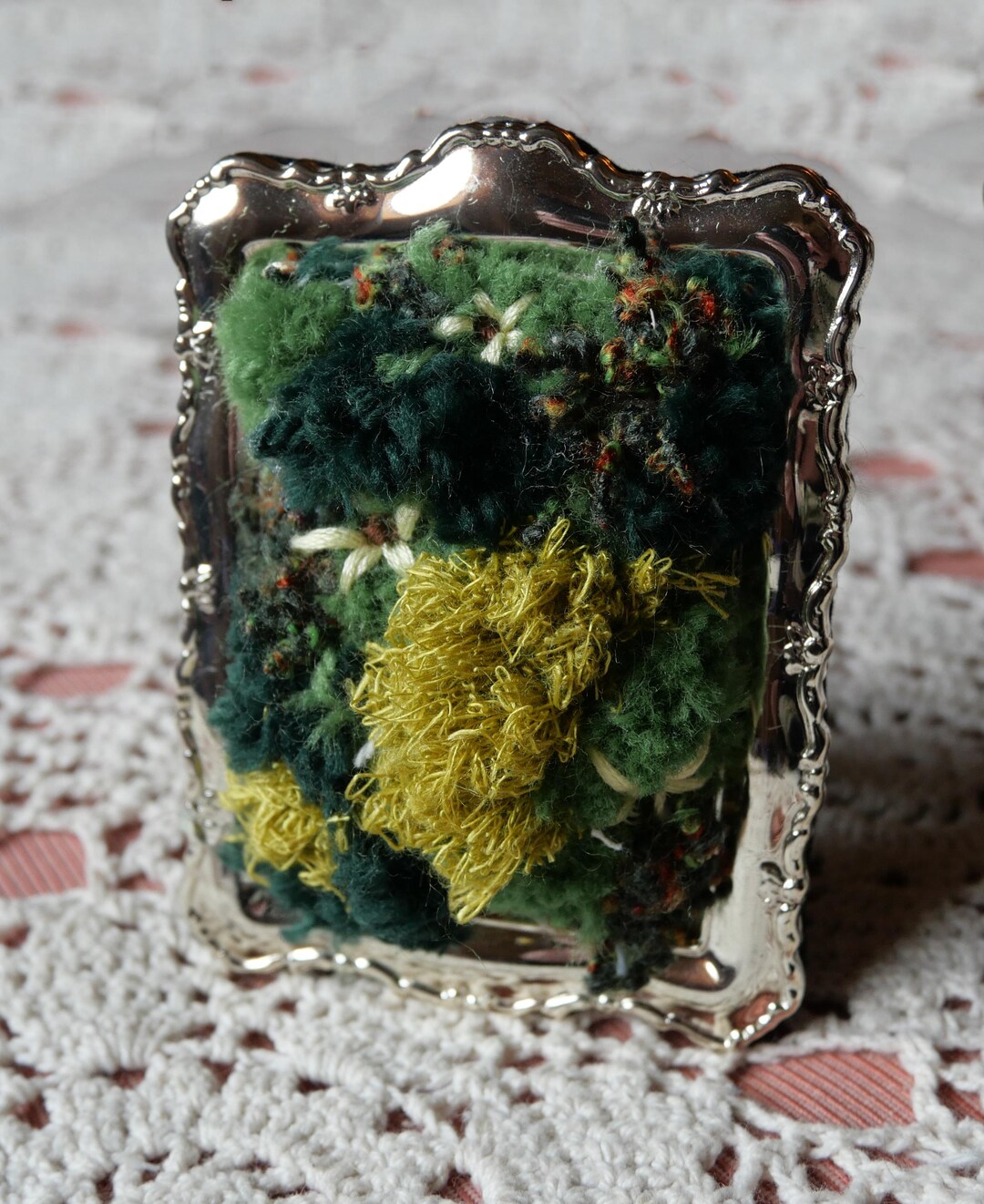 Tiny Embroidered Moss | Wall Hanging | Decor | Punch Needle in Thrifted ...