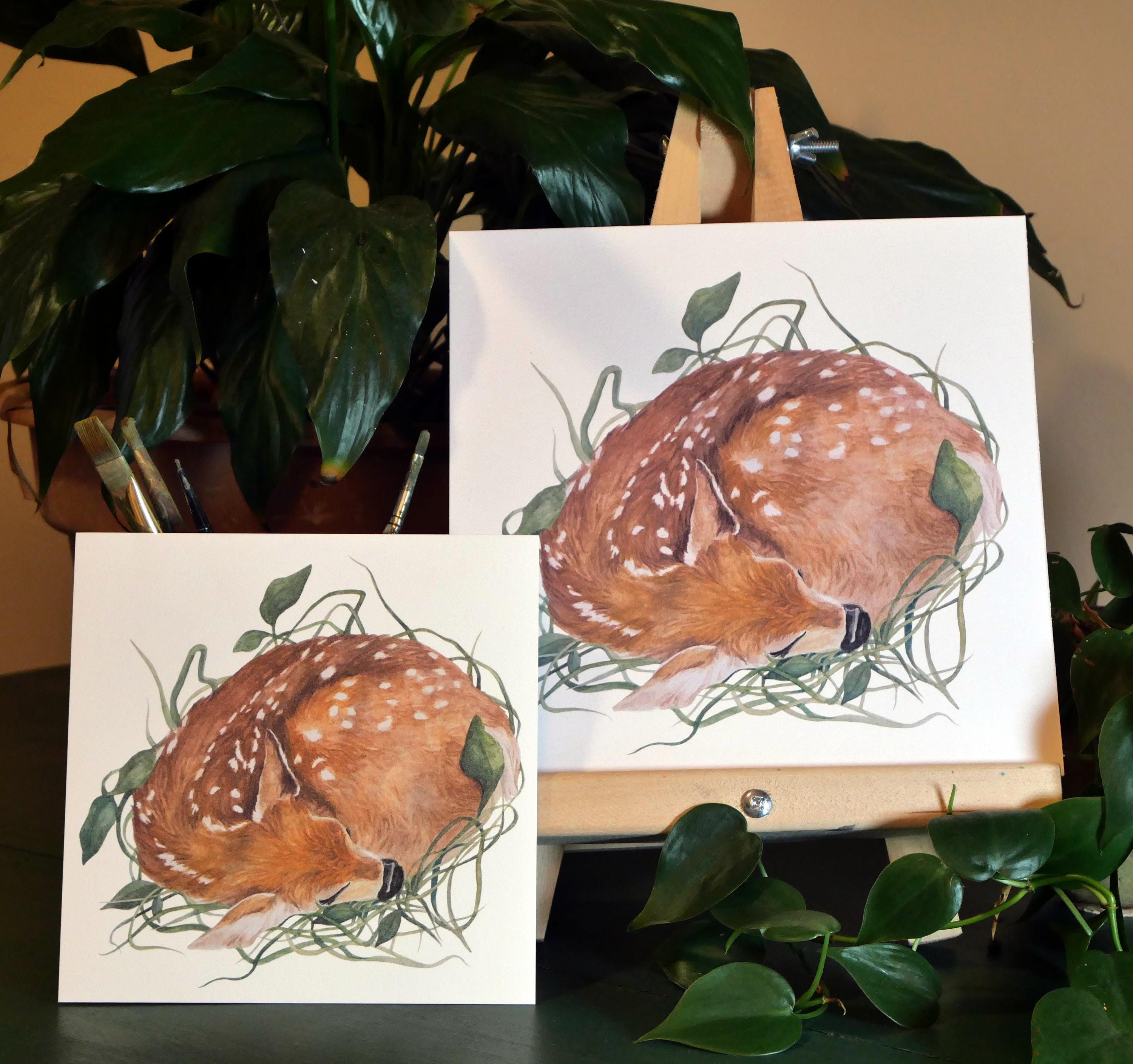 Sleeping Fawn Print | Watercolor Fawn Sleeping in a Meadow | - Etsy