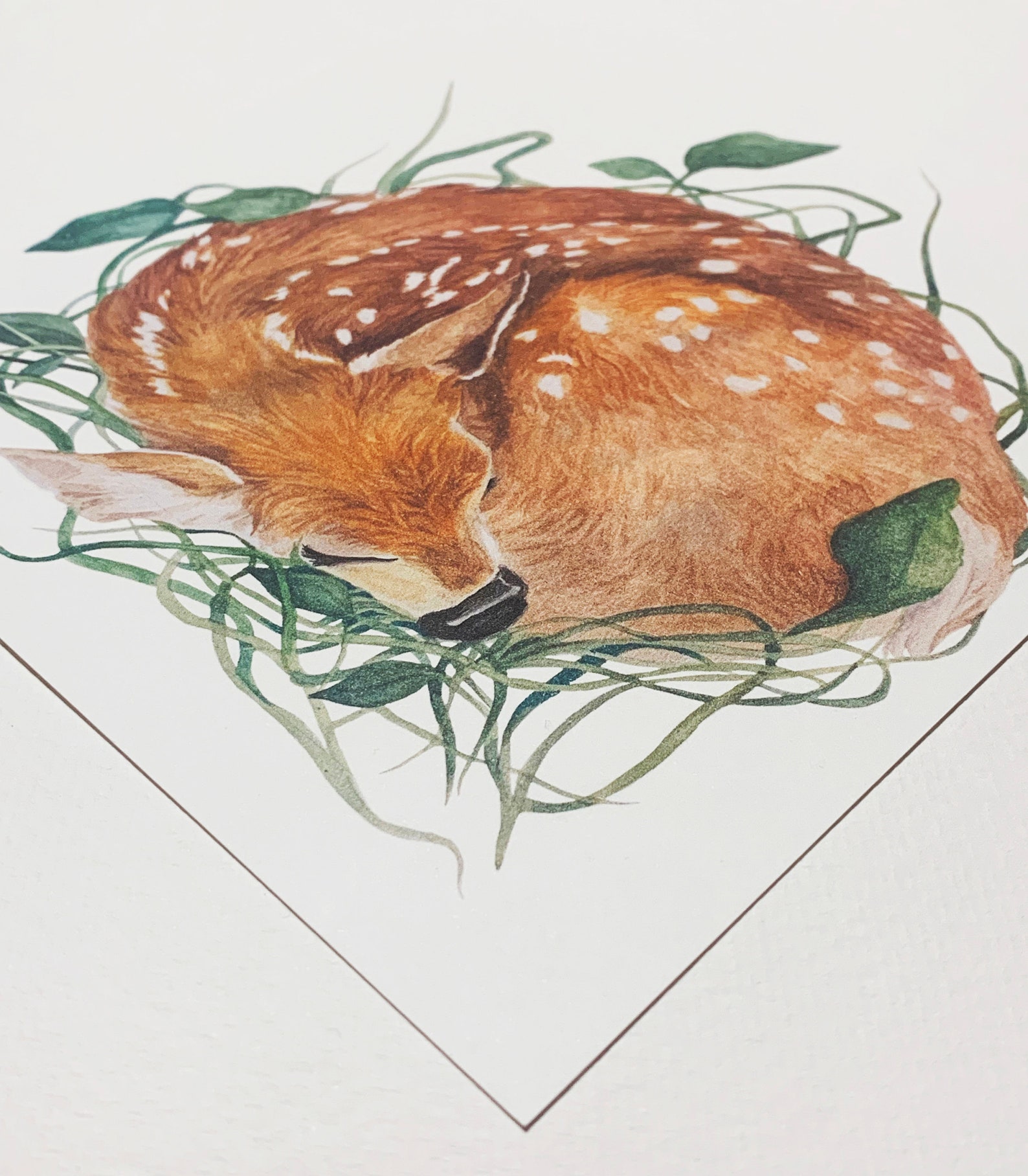 Sleeping Fawn Print Watercolor Fawn Sleeping in a Meadow - Etsy