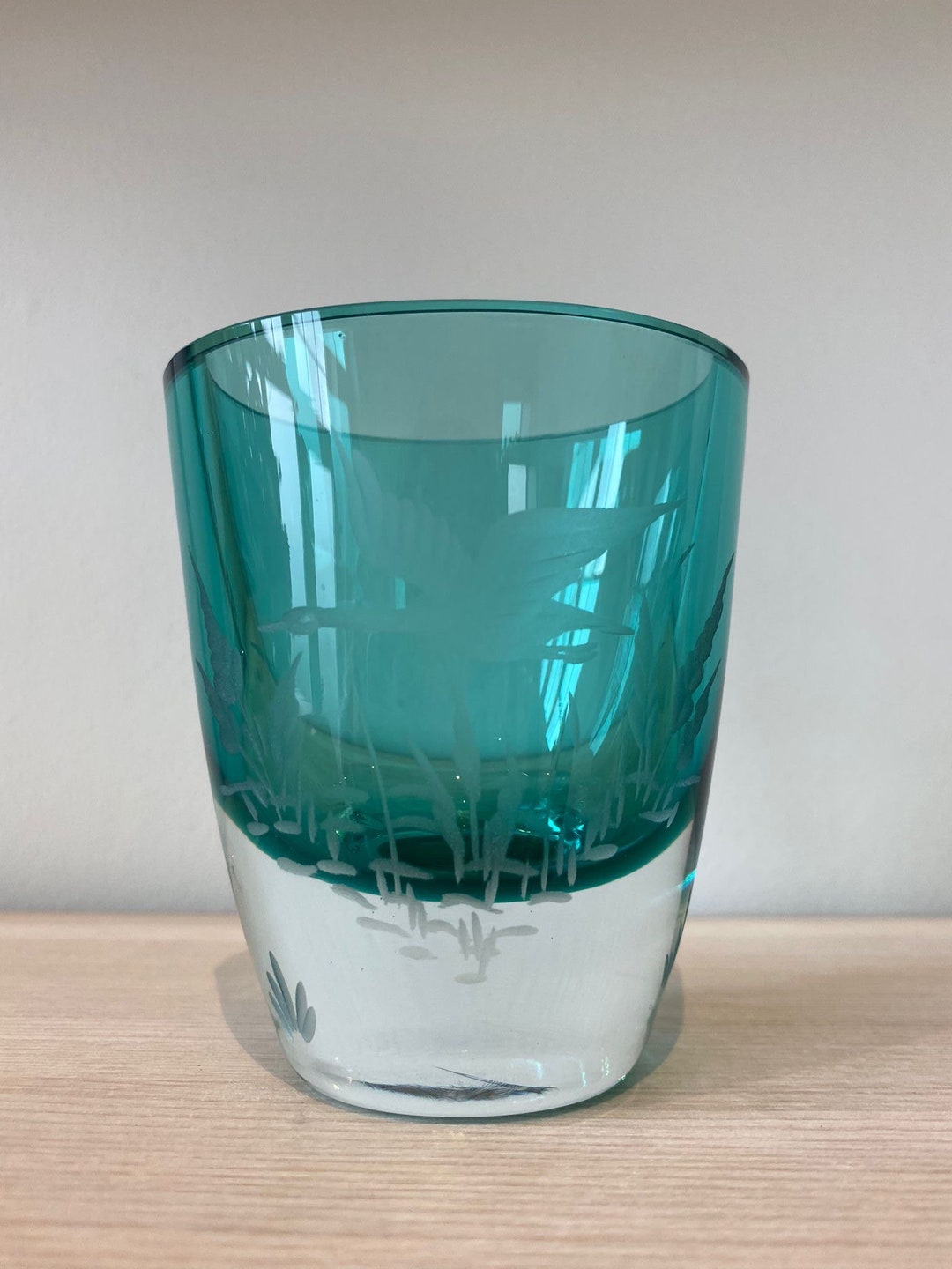 Scandinavian Vintage Green Etched Flying Bird Crystal Vase - Etsy