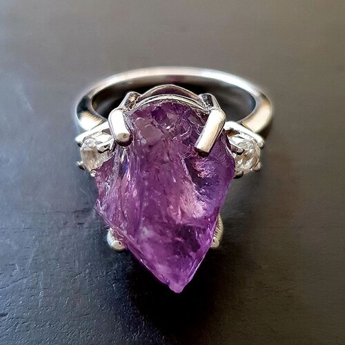 Raw Amethyst Ring With White Topaz | Etsy