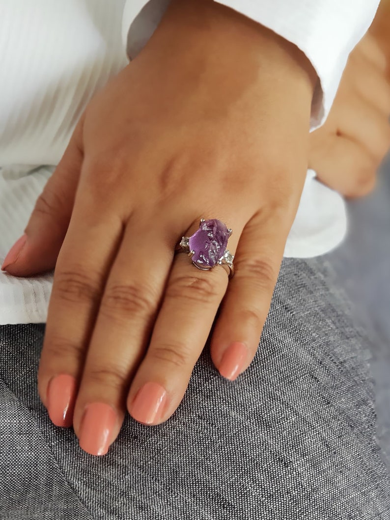 Raw Amethyst Ring With White Topaz - Etsy
