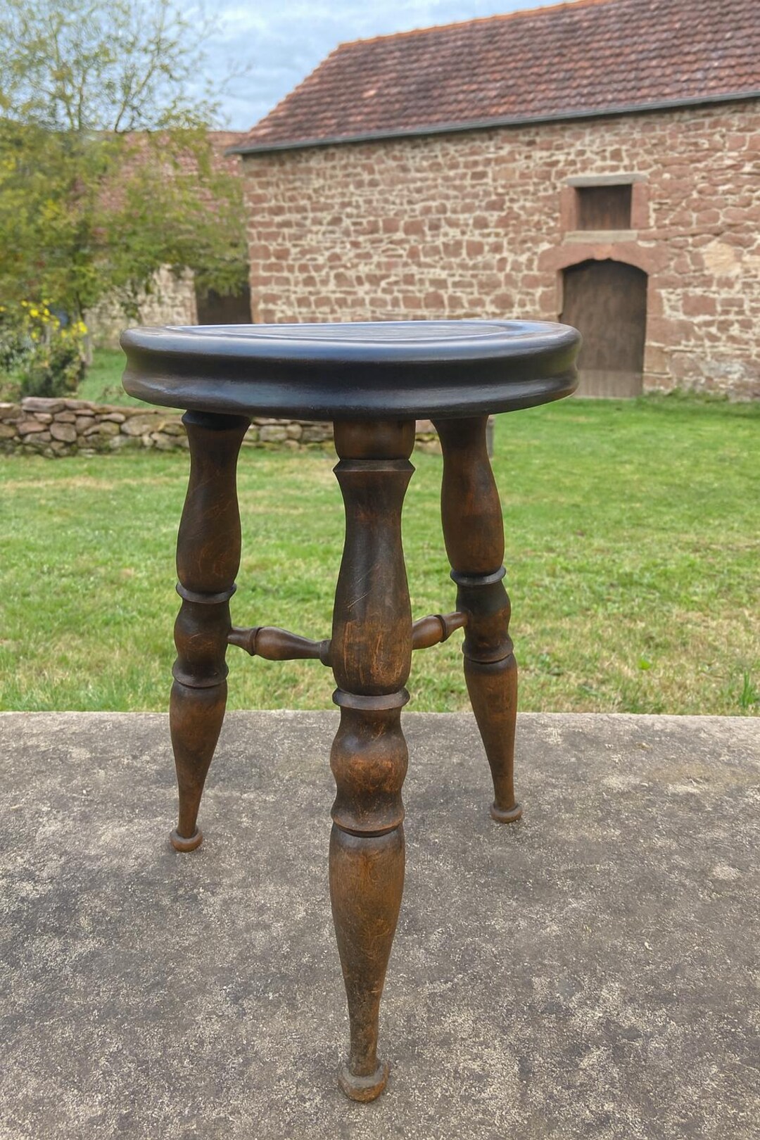 Solid Wood Stool in French Country Style – Vintage French Farmer Stool ...