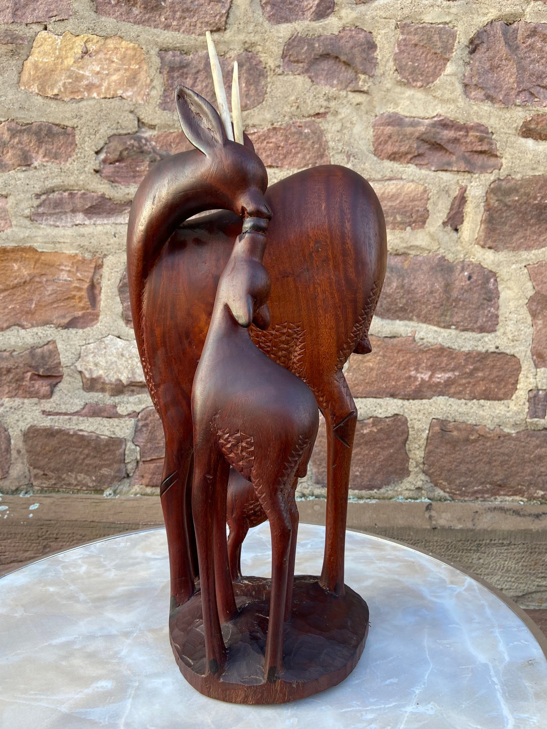Africa Animal Carved Wood Representing a Mother and Her Two Young ...