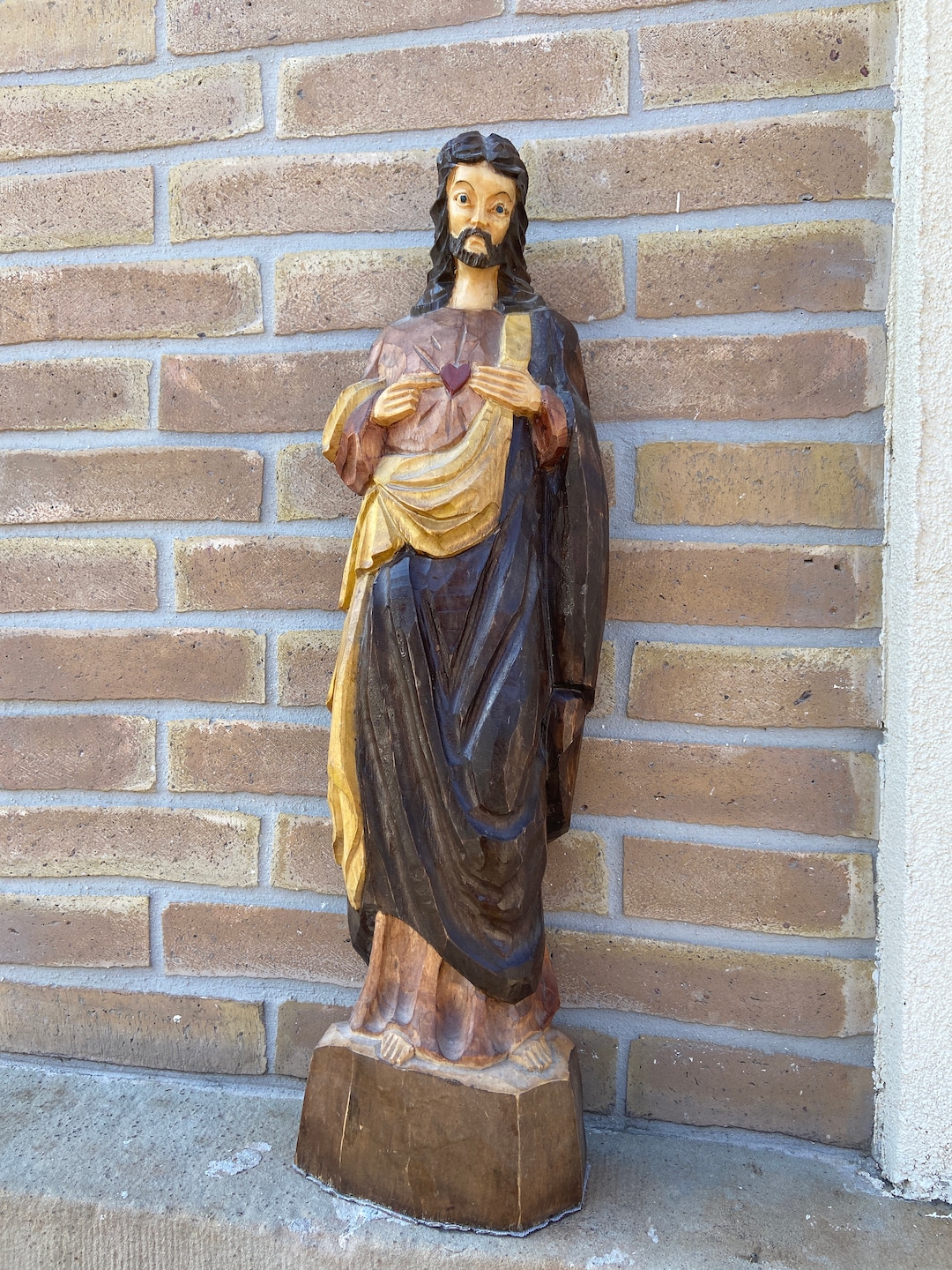 Large Religious Statue Jesus Christ Carved Wood Polychrome Vintage ...