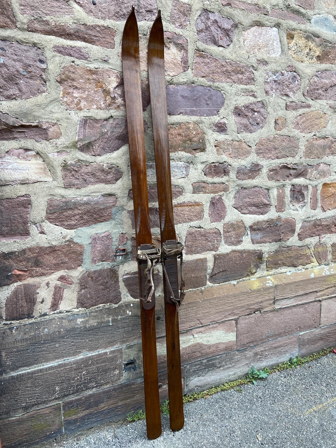 Pair of Vintage Wooden Skis 1900-1920 Mountain Sports Alsace Chalet ...