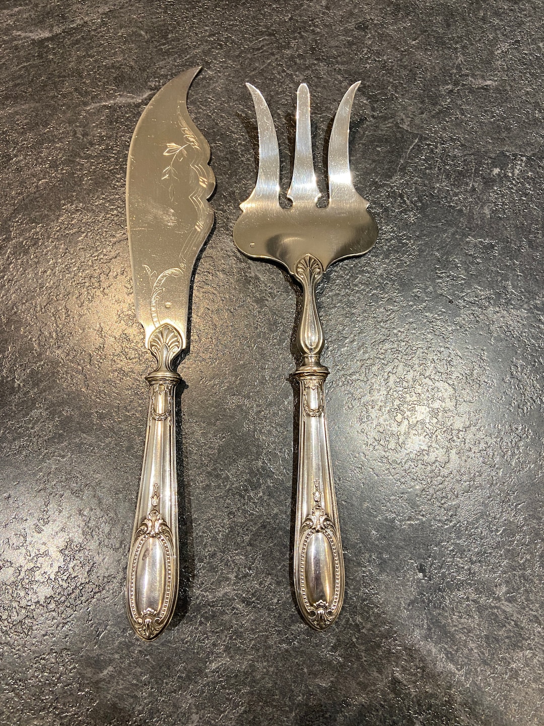 2 Art Nouveau Silver Fish Serving Cutlery Louis XVI No Christofle ...