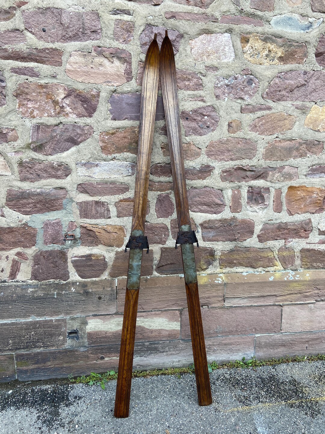 Pair of Vintage Wooden Skis 1900-1920 Mountain Sport Alsace Chalet Alps ...